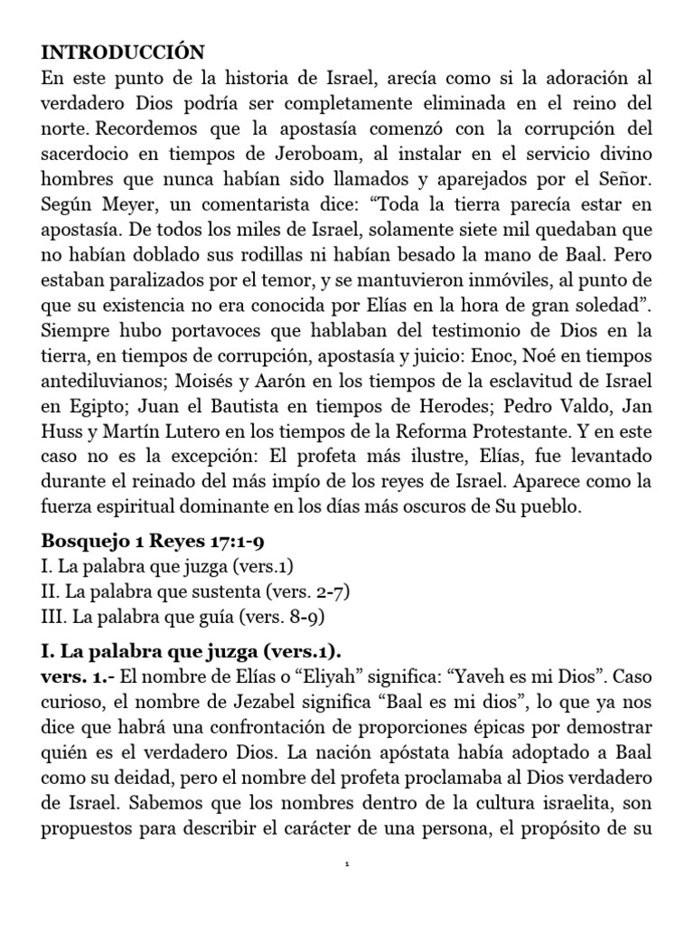 La Palabra del Profeta (1 Reyes 17:1-9) | Descargar gratis PDF | Elijah ...