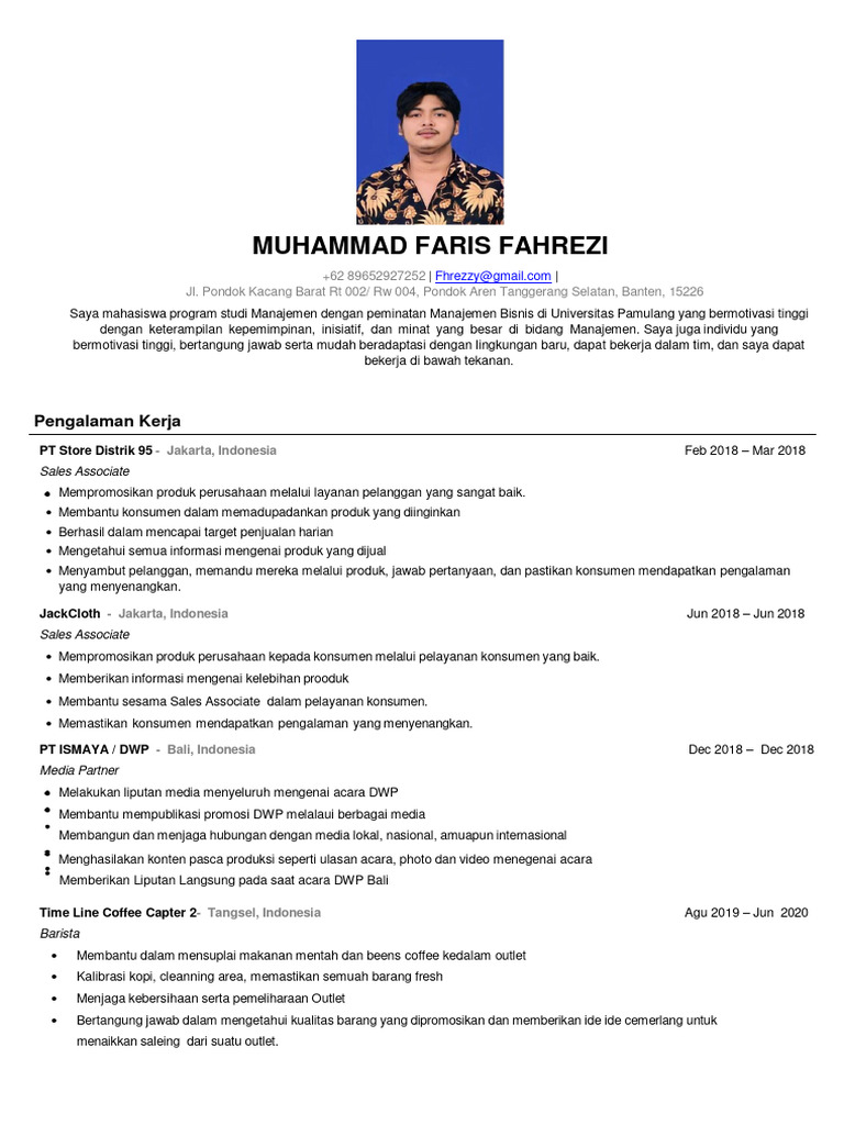 New CV Muhammad Faris Fahrezi 3 | PDF | Karier & Perkembangan