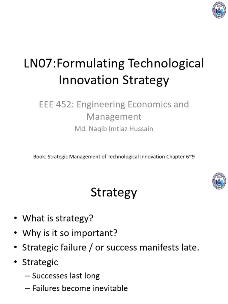 LN07 Formulating Technological Innovation Strategy v2.2 | PDF | Net Present Value | Strategic ...