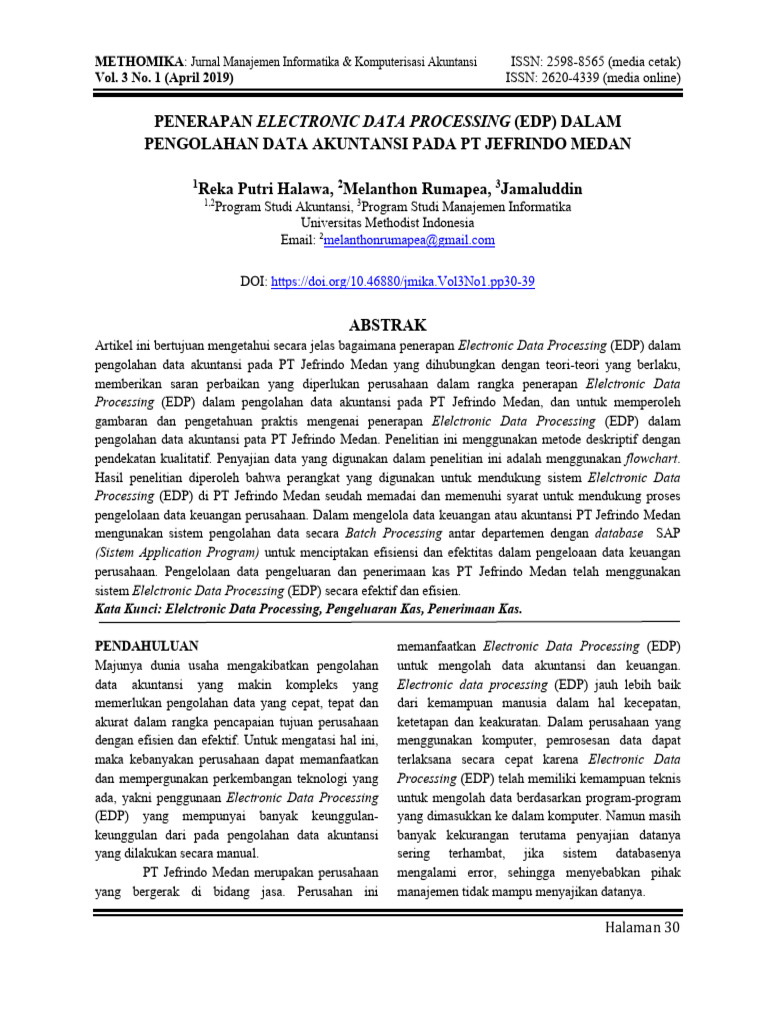 Artikel 5 30 39 Penerapan Electronic Data Processing Edp Dalam ...