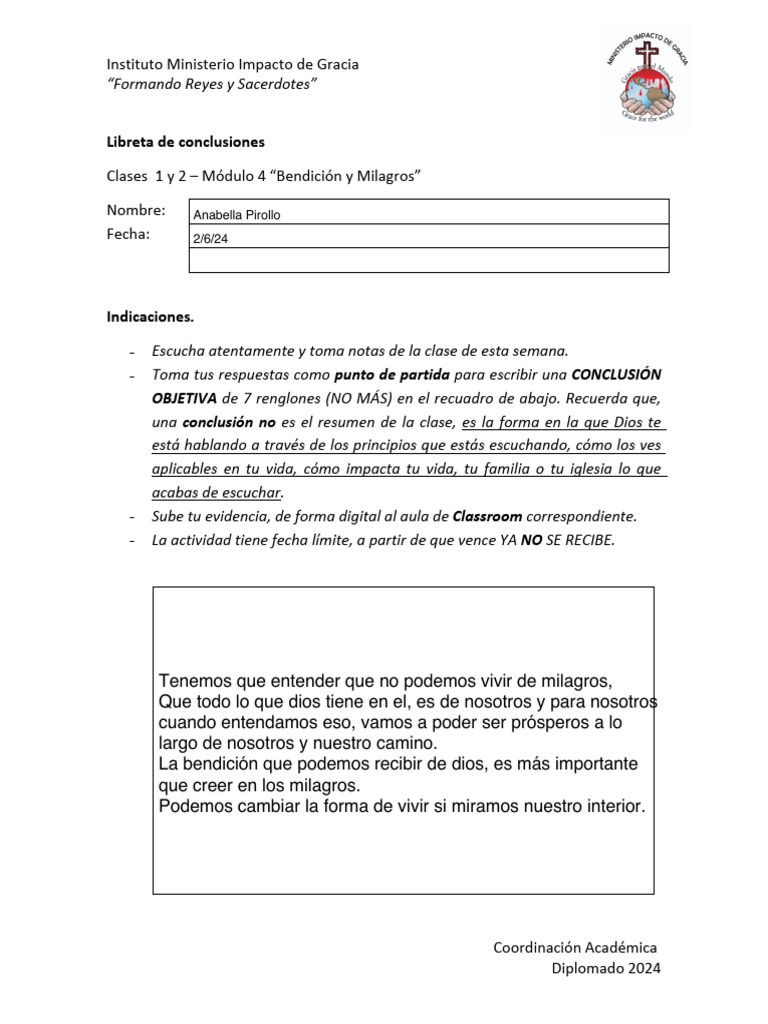 Libreta de Conclusiones - Clase 1 y 2 | PDF
