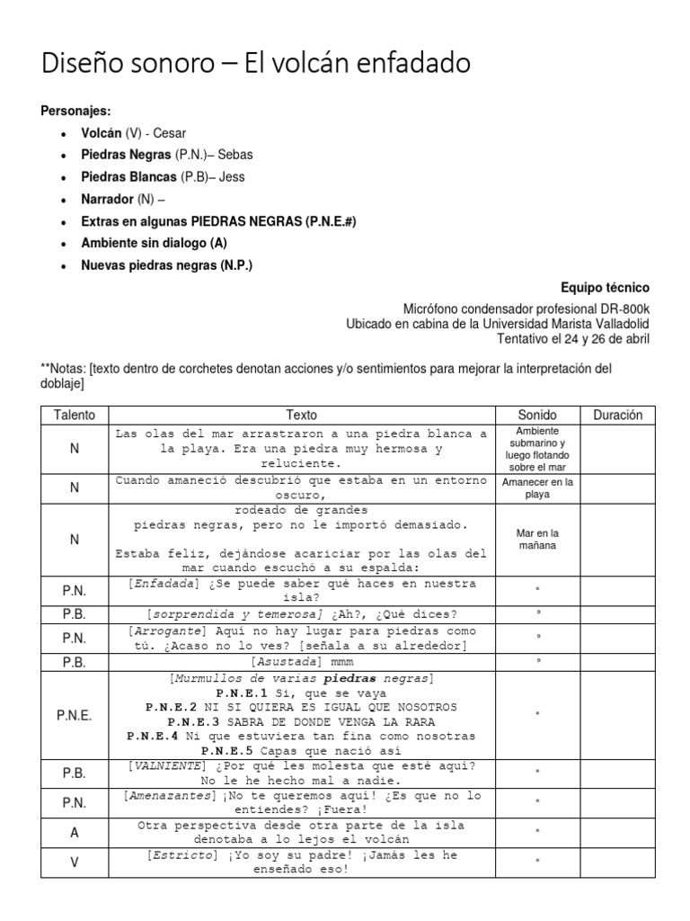 Diseño Sonoro El Volcan Enfadado | PDF
