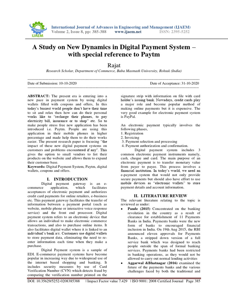 A Study On New Dynamics in Digital Payment System With Special ...