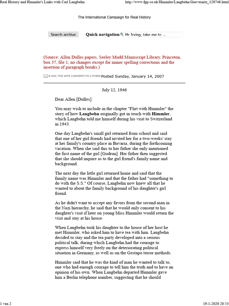 Carl Langbehn, Brief Gaevernitz | PDF | Heinrich Himmler | Nazism
