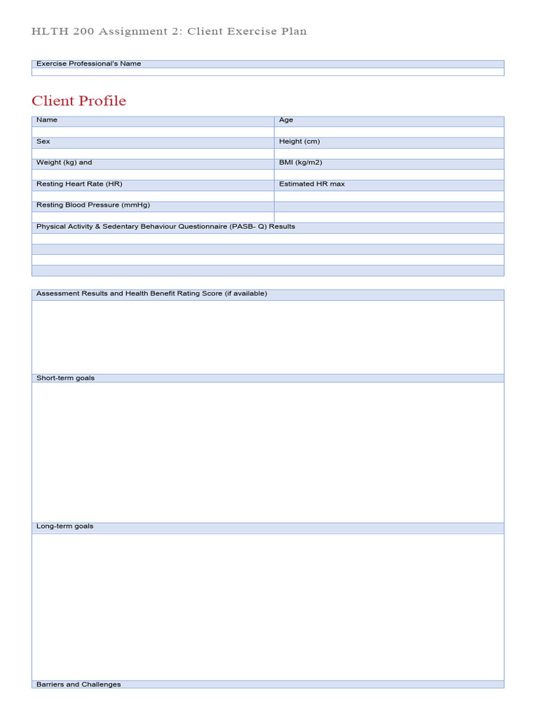 HLTH 200 - A2 Client Exercise Plan Template | PDF | Strength Training ...
