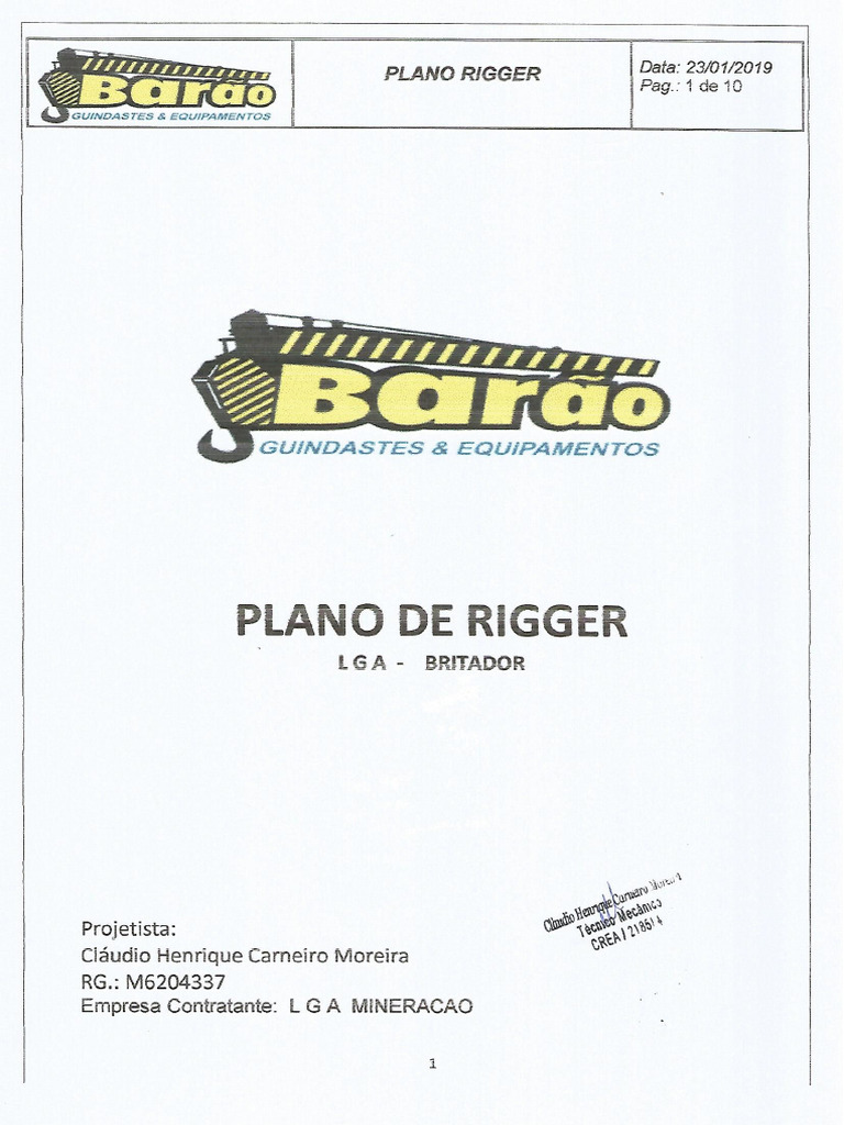 Plano de Rigger - Guindaste 50 Ton - Lga Britador | PDF