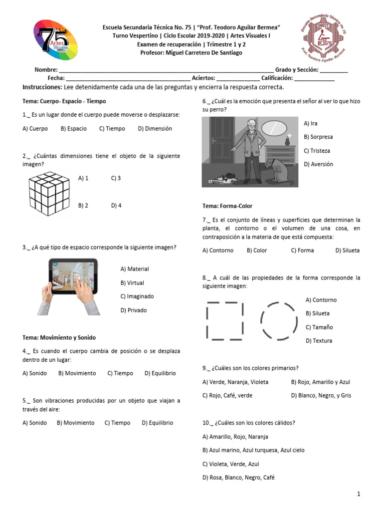 T1 y T2 Examen de Recuperacion Primer Año | PDF | Azul | Color