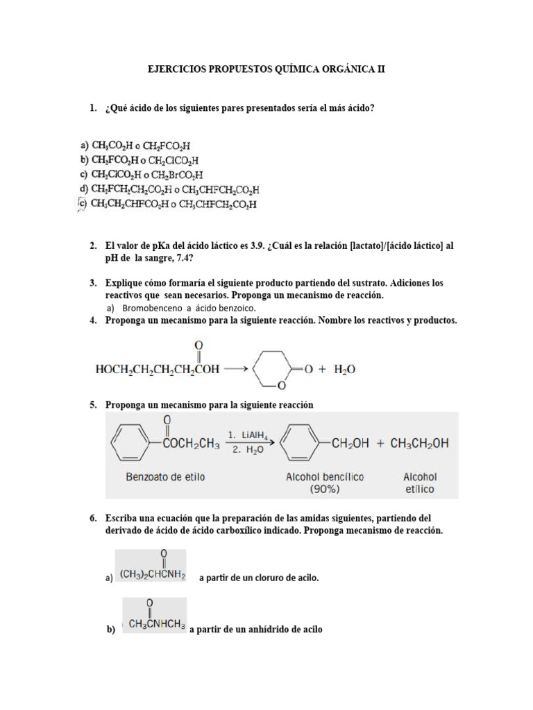 Ejercicios Propuesto de Derivados Acidos Carboxílicos | PDF