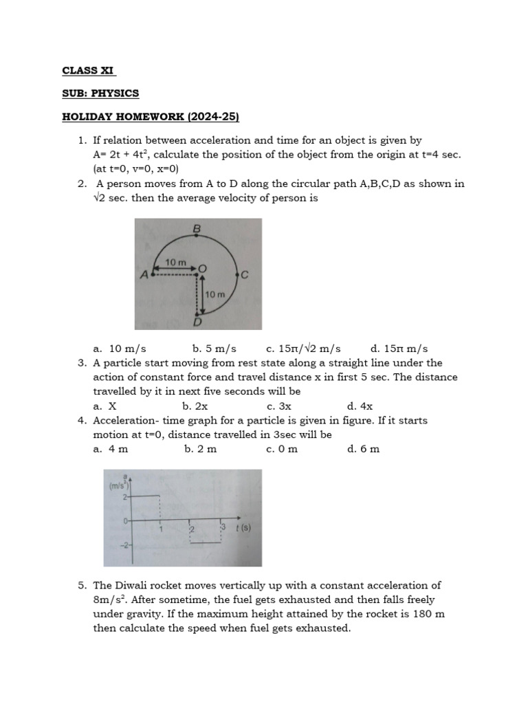 Class Xi Holiday Homework 2024-25 | PDF