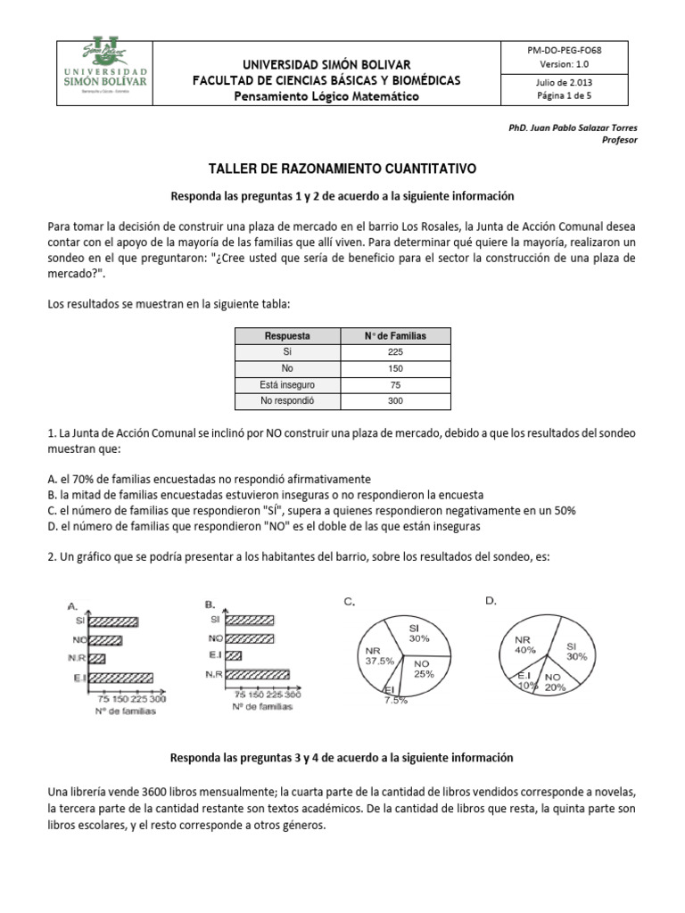 Taller de Razonamiento Cuantitativo | PDF | Encuesta de opinión