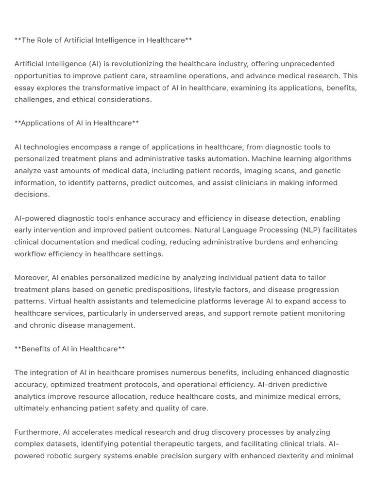 The Role of Artificial Intelligence in Healthcare | PDF | Artificial ...