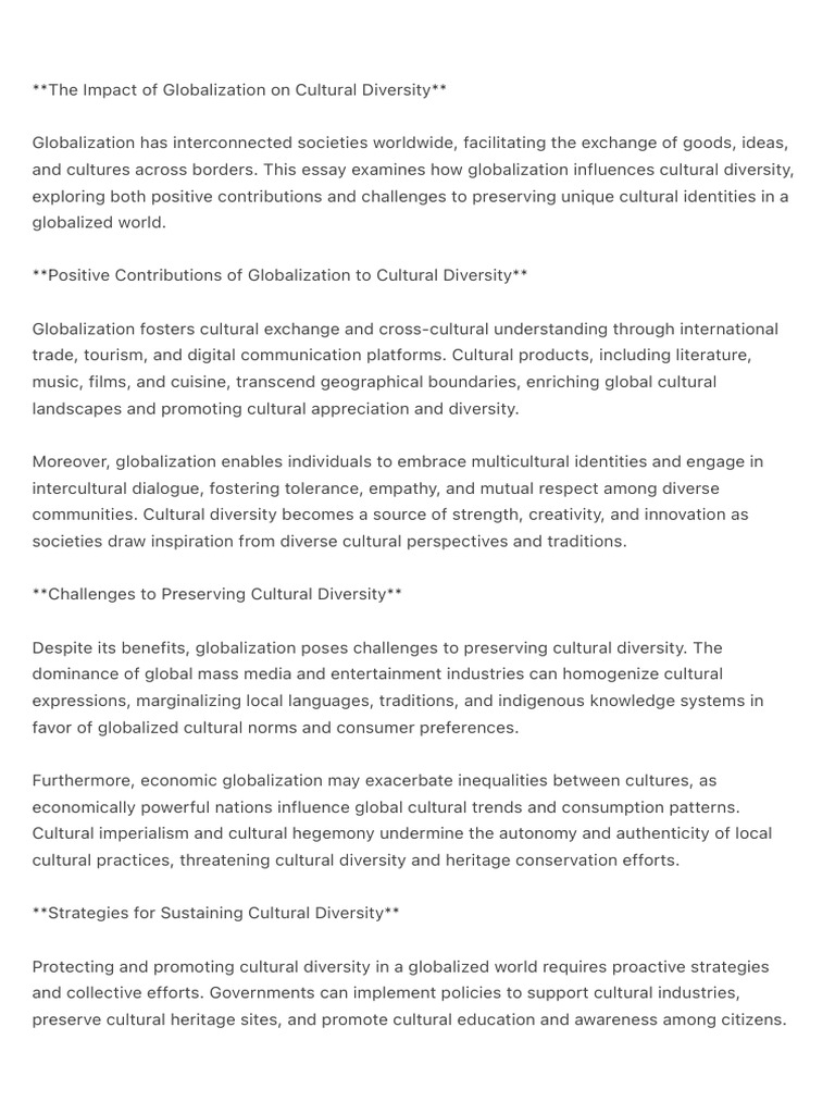 The Impact of Globalization On Cultural Diversity | PDF | Globalization ...