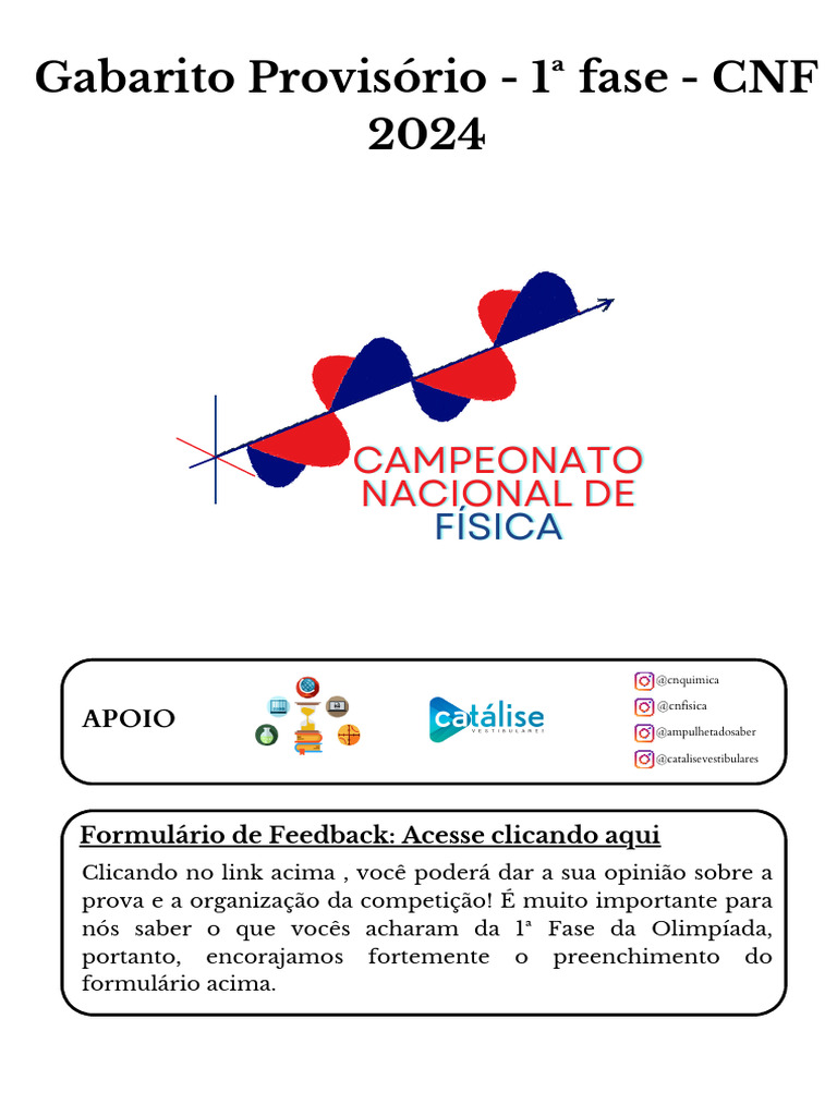 Gabarito Provisório - 1 Fase - CNF | PDF