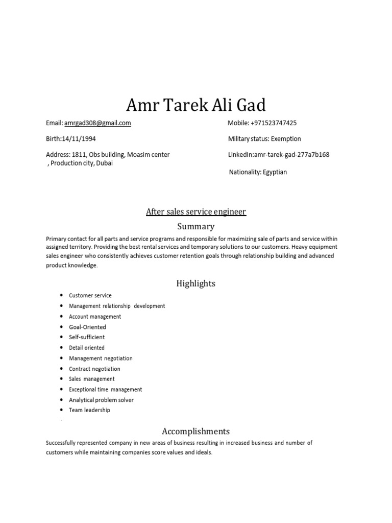 Amr Tarek Ali Gad - Last Updated 2 | PDF | Sales | Fuel Injection Amr Tarek Ali Gad - Last Updated 2 | PDF | Sales | Fuel Injection