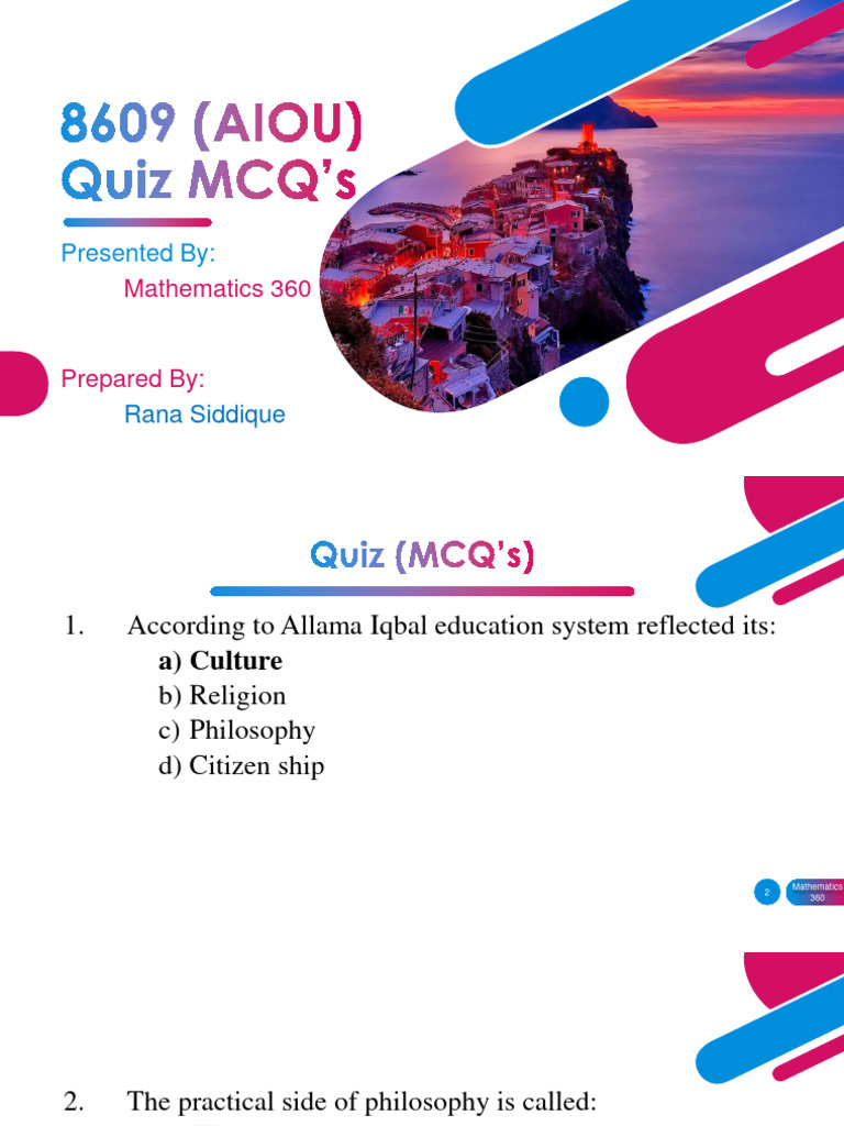 8609 Quiz Mcq's (Aiou).Ppt | Download Free PDF | Pragmatism | Rationalism