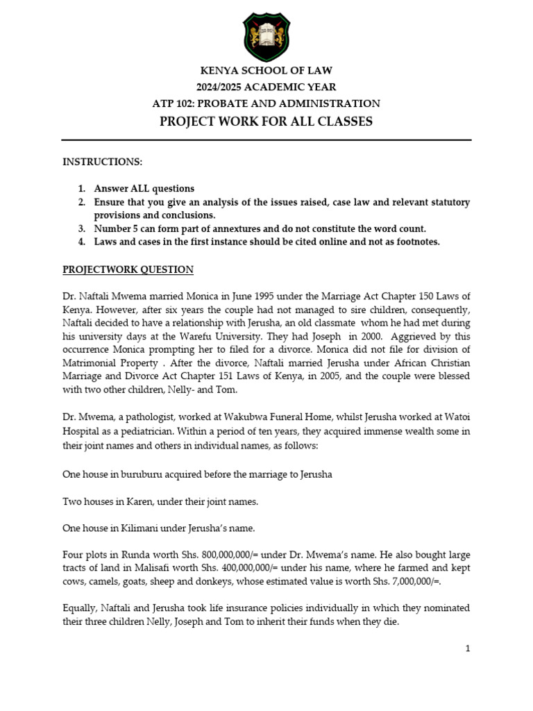 ATP 102 Probate and Administration Projectwork-ALL CLASSES | PDF ...