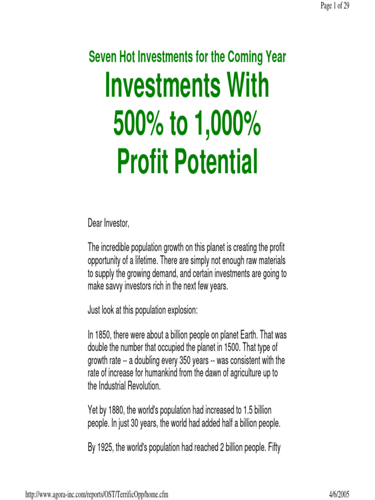 Investments With 500% To 1,000% Profit Potential: Seven Hot Investments ...