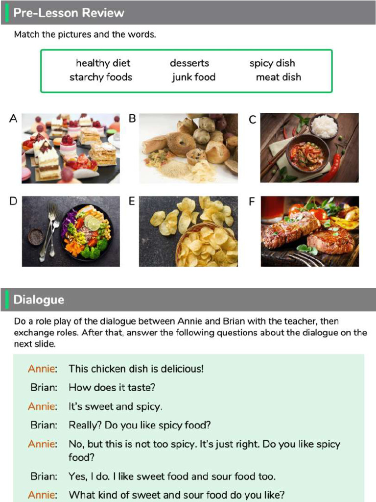 Daily English Lesson 2 Food 1 | PDF