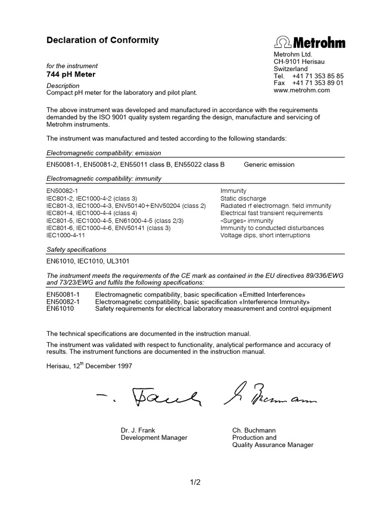 CONF 744 PH Meter EN | PDF | Electromagnetic Compatibility | Iso 9000