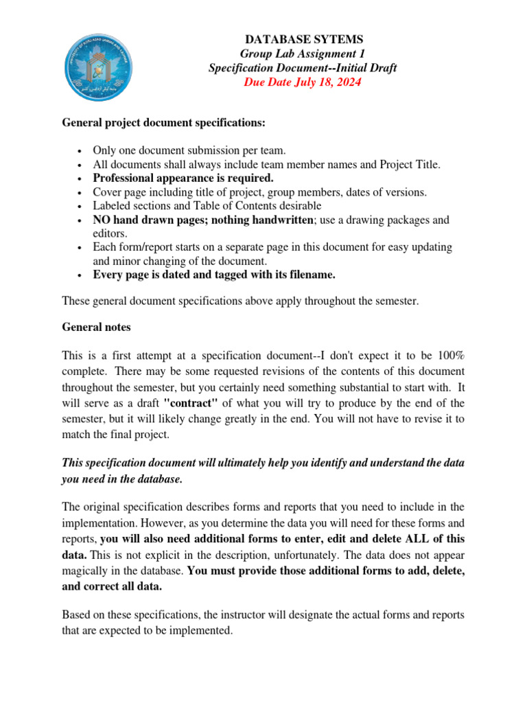 Database Systems Lab Assignment Guide | PDF | Specification (Technical ...