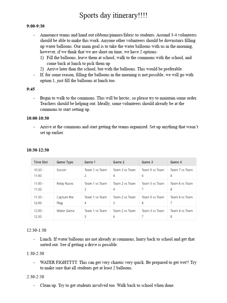 Sports Day Itinerary | PDF