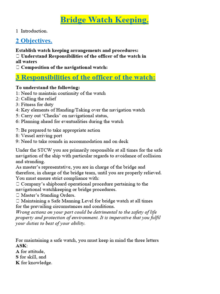 Bridge Watchkeeping Procedures | PDF | Navigation | Ships