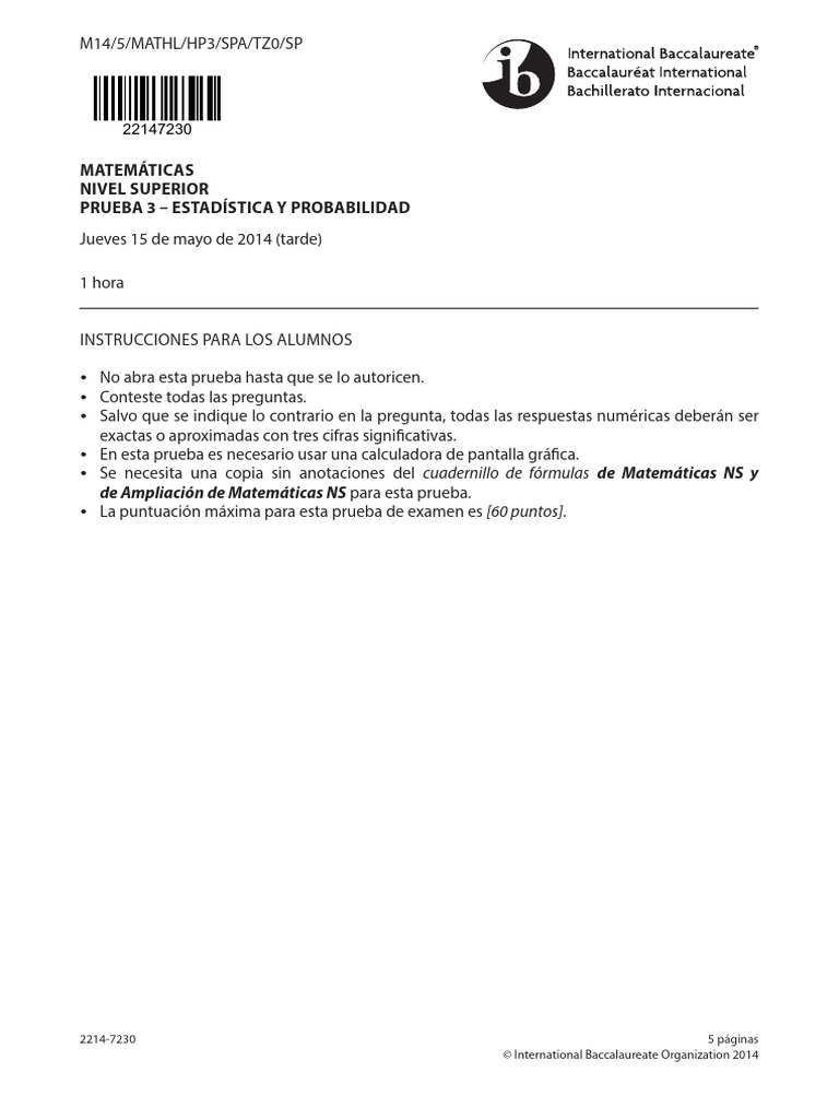 Mathematics_paper_3_Statistics_and_probability_HL_Spanish | PDF ...