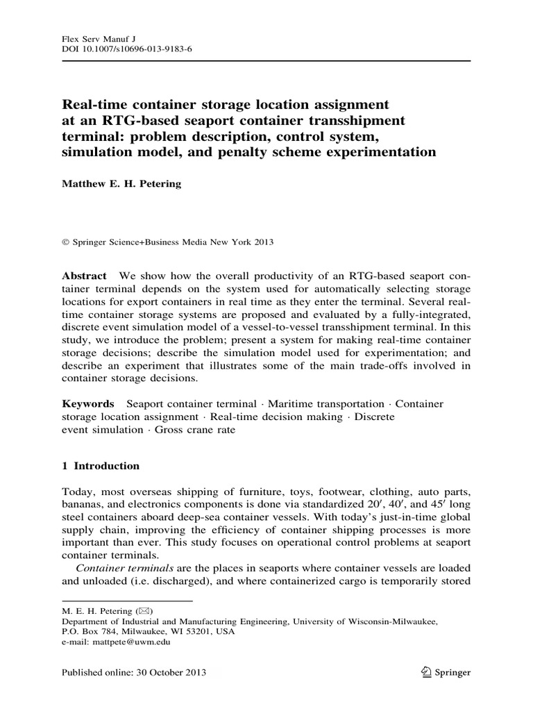 Real-Time Container Storage Location Assignment at An RTG-based Seaport Container Transshipment ...