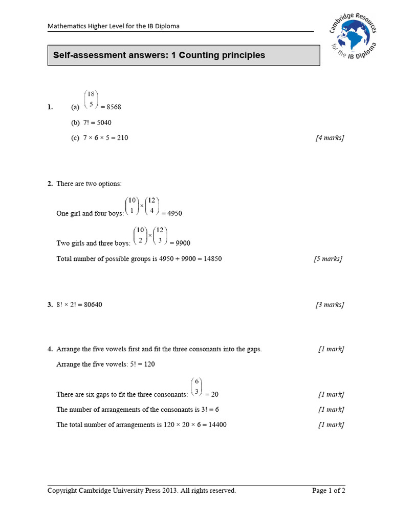 IB Math HL Self-Assessment Answers | PDF