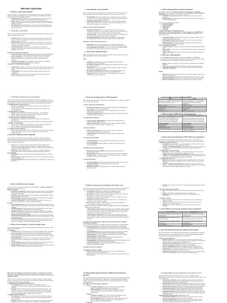 HRM Sem 2 Questions | PDF | Human Resource Management | Performance ...