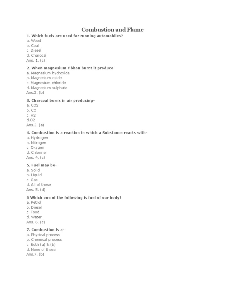 Combustion Quiz for Students | PDF | Combustion | Carbon