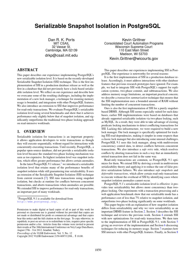 p1850 Danrkports vldb2012hh | PDF | Database Transaction | Information ...