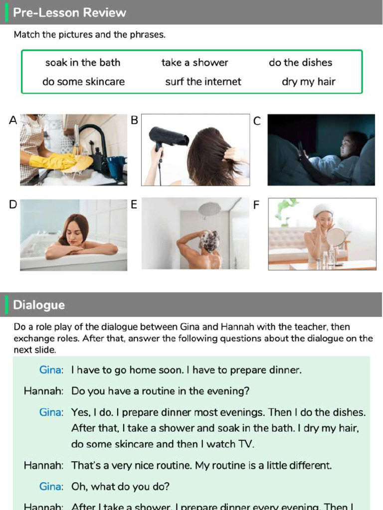 Daily English Lesson 8 Evening Routine | PDF