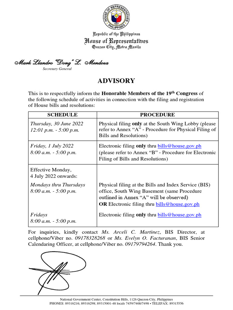 Hbres Filing Procedure Advisory | PDF