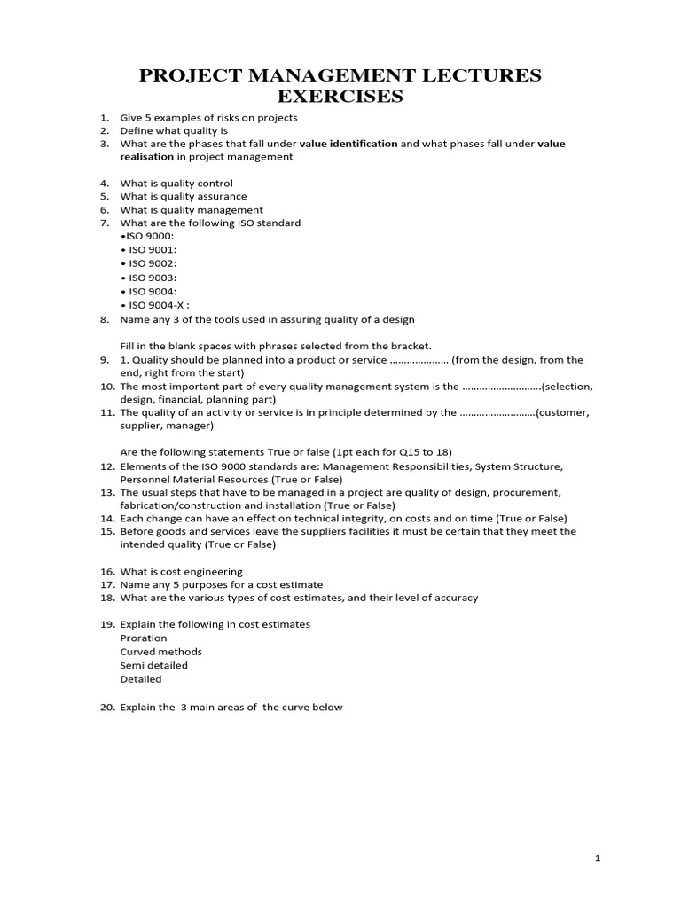 APM Exercises | PDF | Iso 9000 | Quality Management