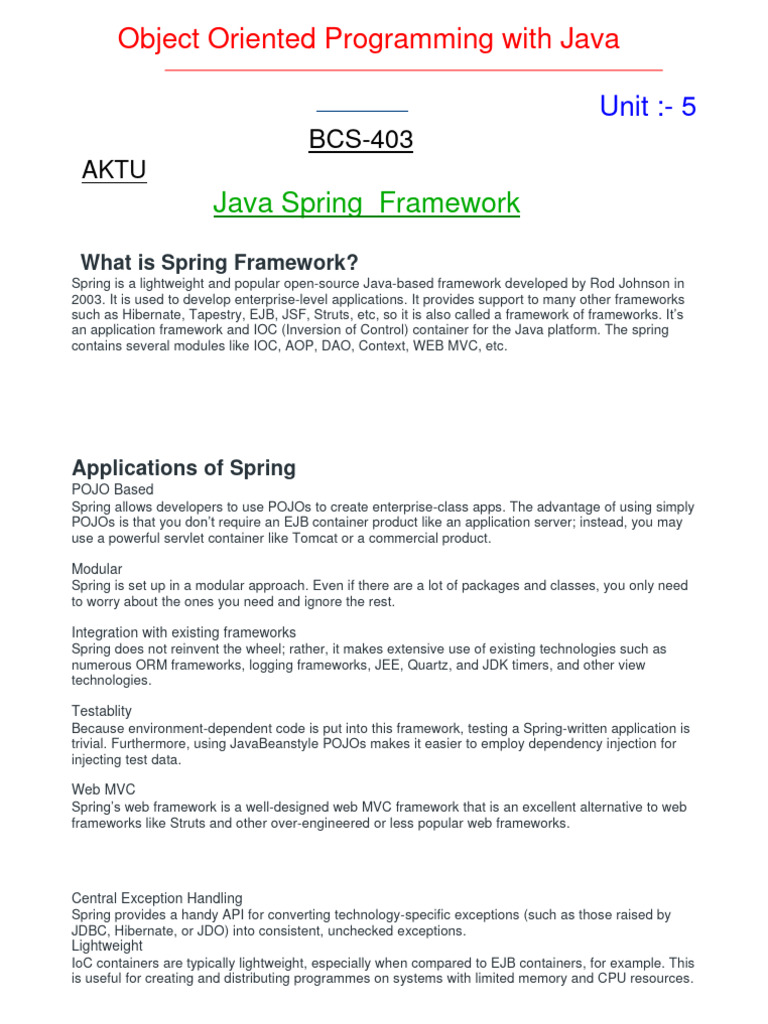 OOPS With Java Unit 5 | PDF | Spring Framework | World Wide Web OOPS With Java Unit 5 | PDF | Spring Framework | World Wide Web