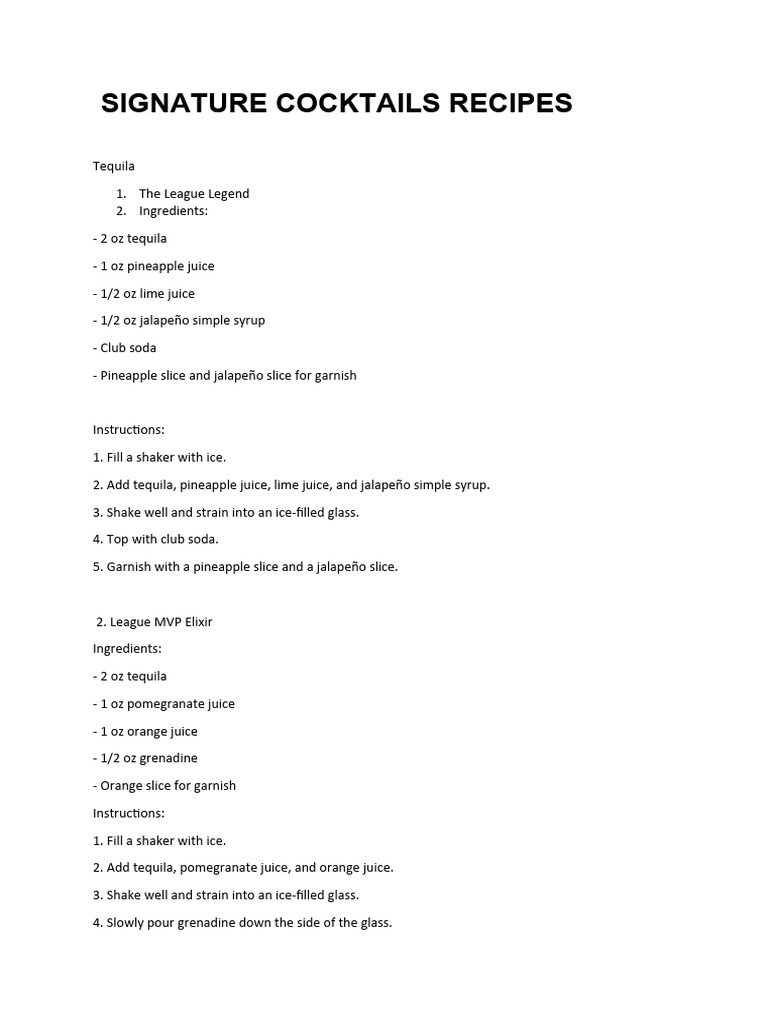 Signature Cocktails Recipes | PDF | Drink | Mixed Drinks