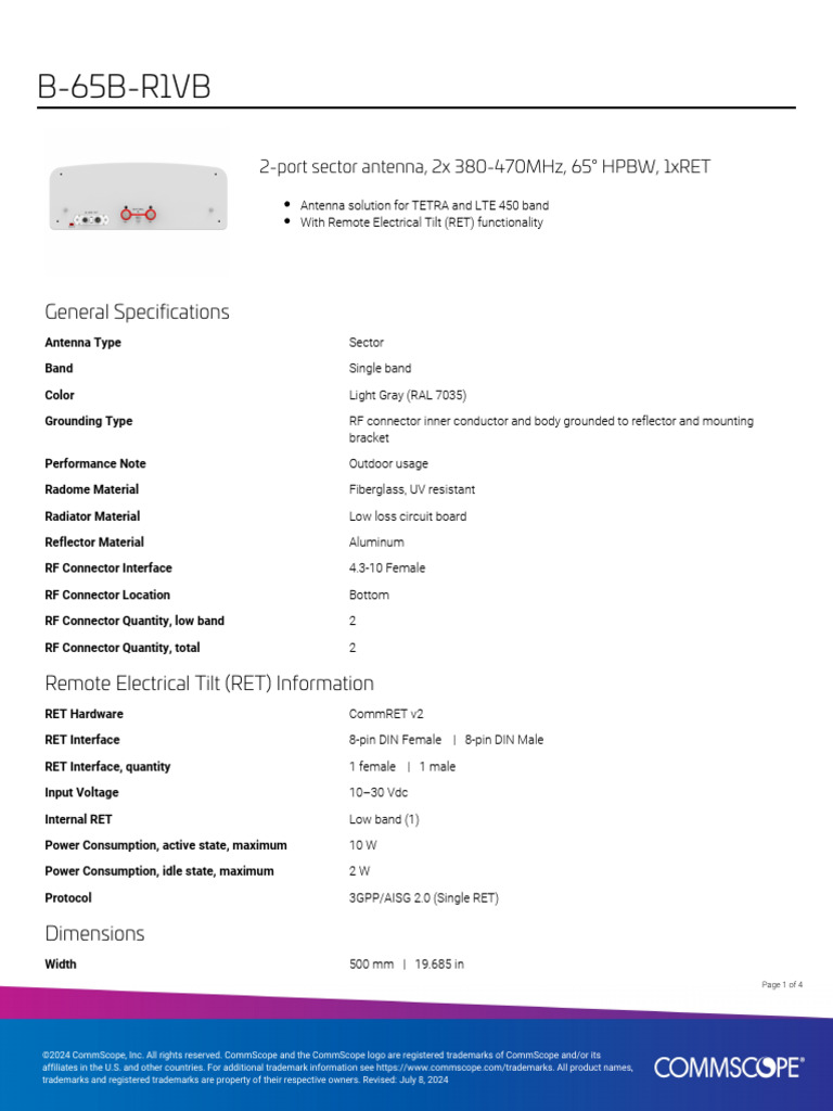 B 65b r1vb Product Specifications | PDF | Antenna (Radio) | Decibel