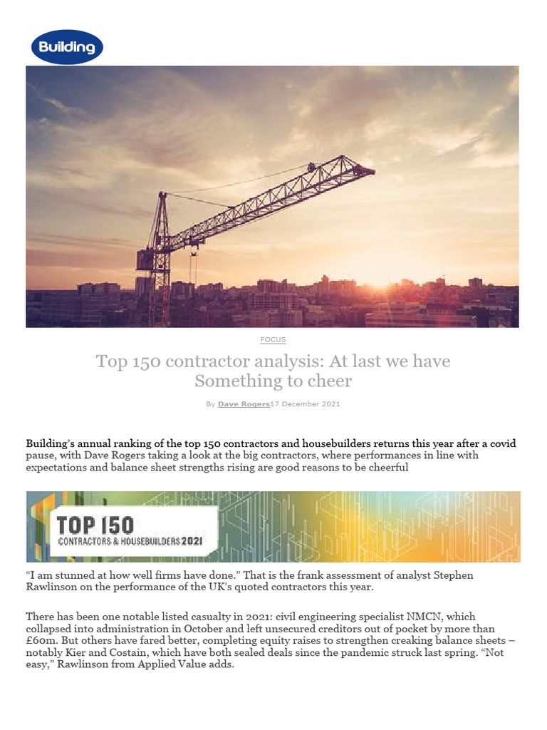 Top 150 UK Contractors 2021 Analysis | PDF | Inflation | Business