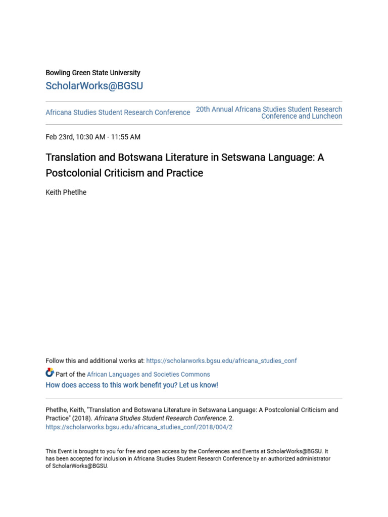 Translation in Setswana Literature | PDF | Translations | Theory