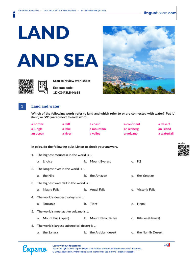 Vocabulary for Land and Water | PDF | Physical Geography | Earth Sciences