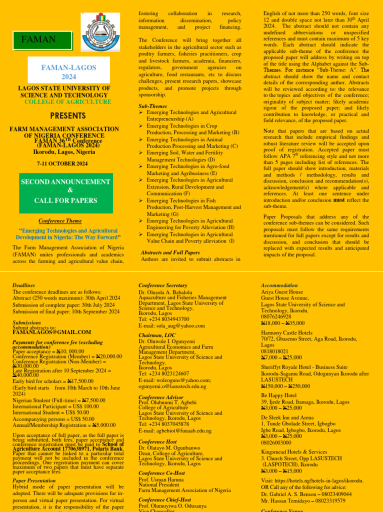 FAMAN 2024 Conference in Ikorodu | PDF | Agriculture | Abstract (Summary)