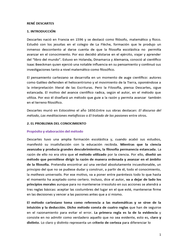 Filosofía y Método de René Descartes | PDF | René Descartes | Existencia