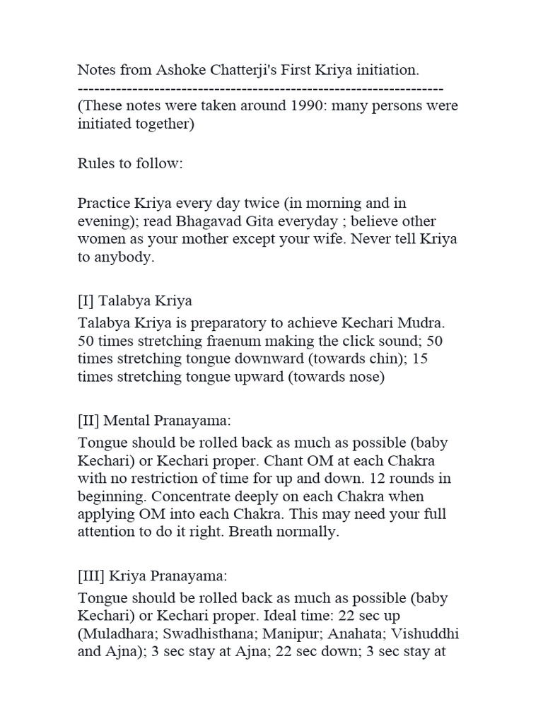 Notes From Ashoke Chatterji | PDF | Breathing | Prana