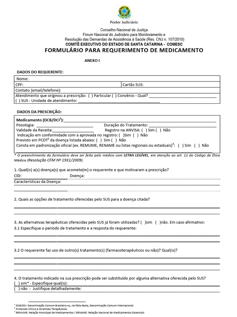 Formulário de Requisição de Medicamentos | PDF | Receita médica ...