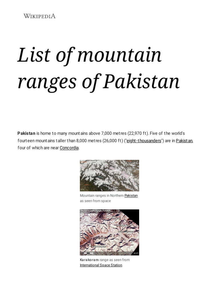 Mountain Ranges of Pakistan Overview | PDF | Landscape | Earth Sciences