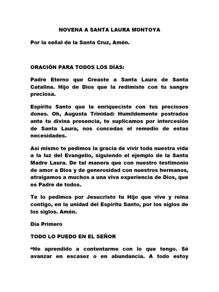 Novena A Santa Laura Montoya | PDF | Oración | Amor