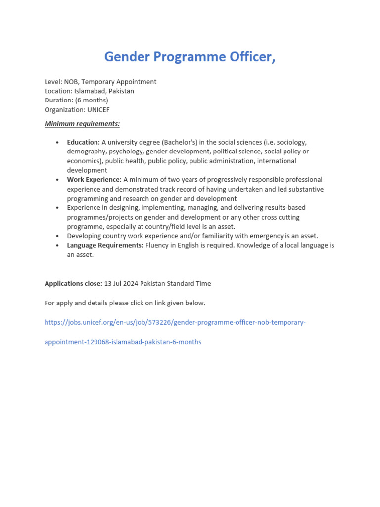 Gender Programme Officer | PDF