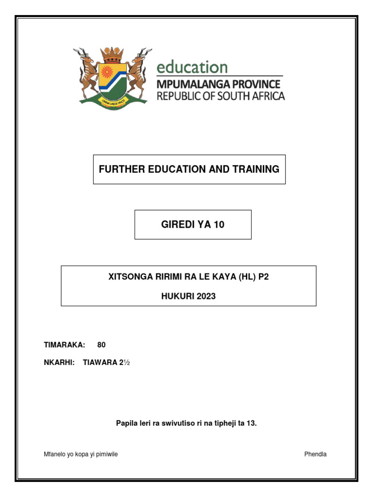 Xitsonga HL Paper 2 GR 10 Nov 2023 Q. Paper | PDF