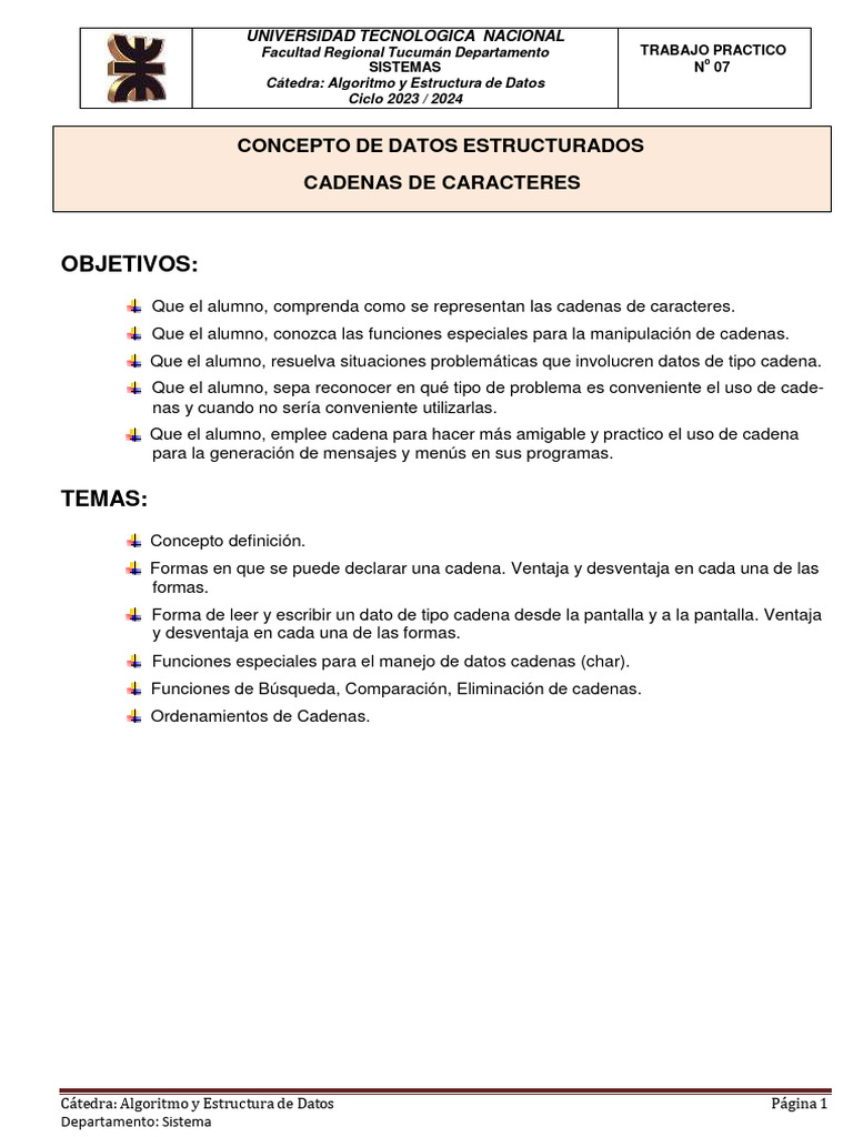 TP7 - Cadena de Caracteres AED 2023 | PDF | Cadena (informática ...